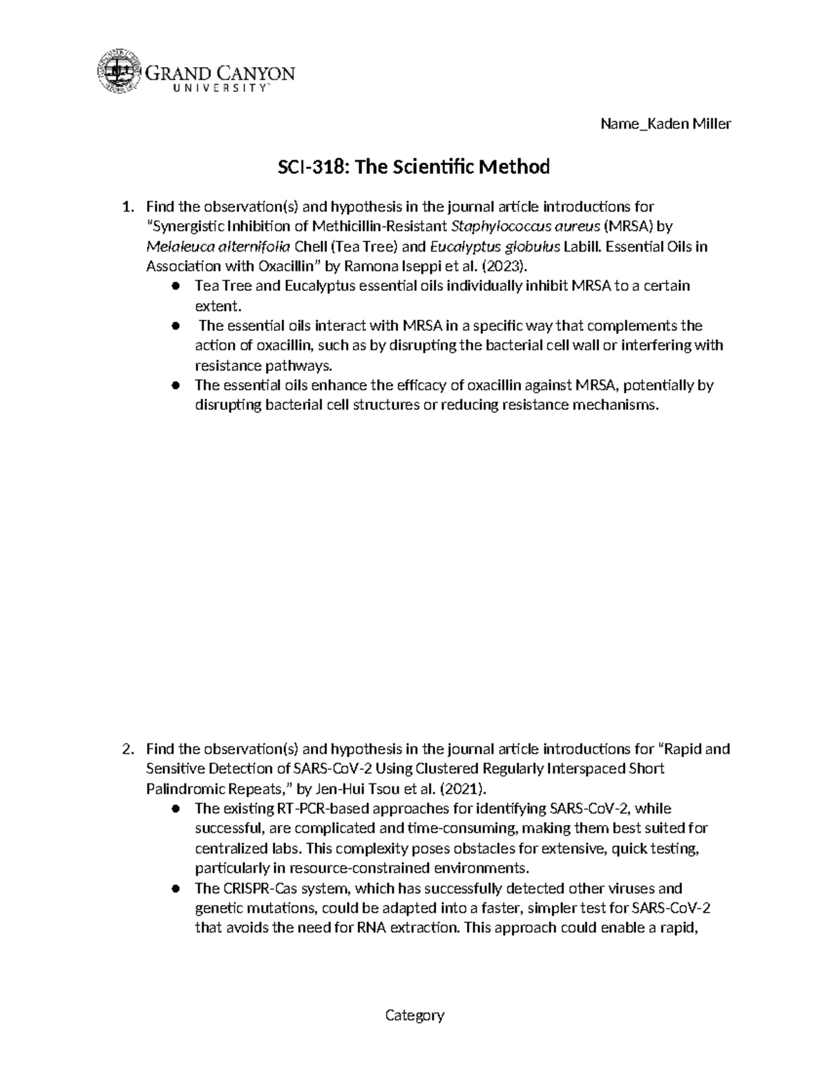 SCI 318 RS Final Exam: Scientific Method Worksheet Analysis - Studocu