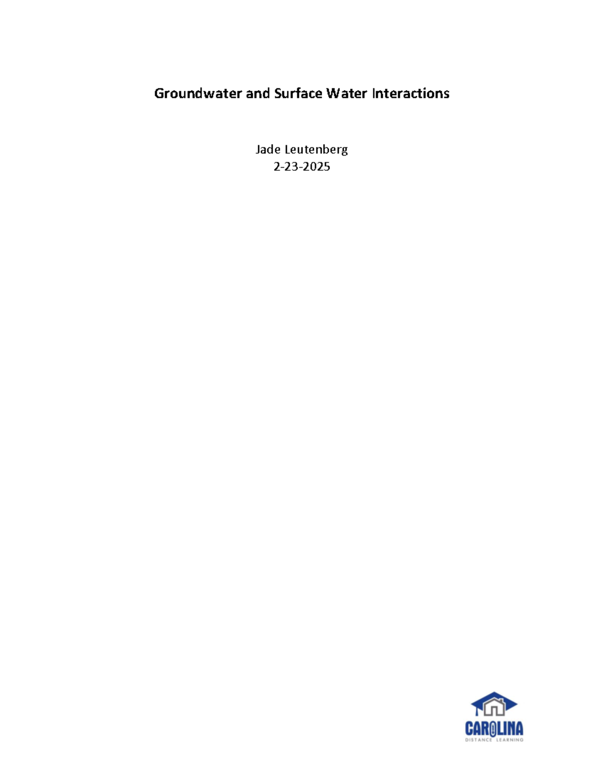 PHY205L Final Lab Report on Groundwater & Surface Water Interactions ...