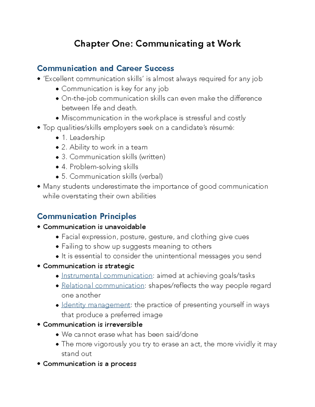 COMST 214 Chapter 1: Key Concepts in Workplace Communication - Studocu