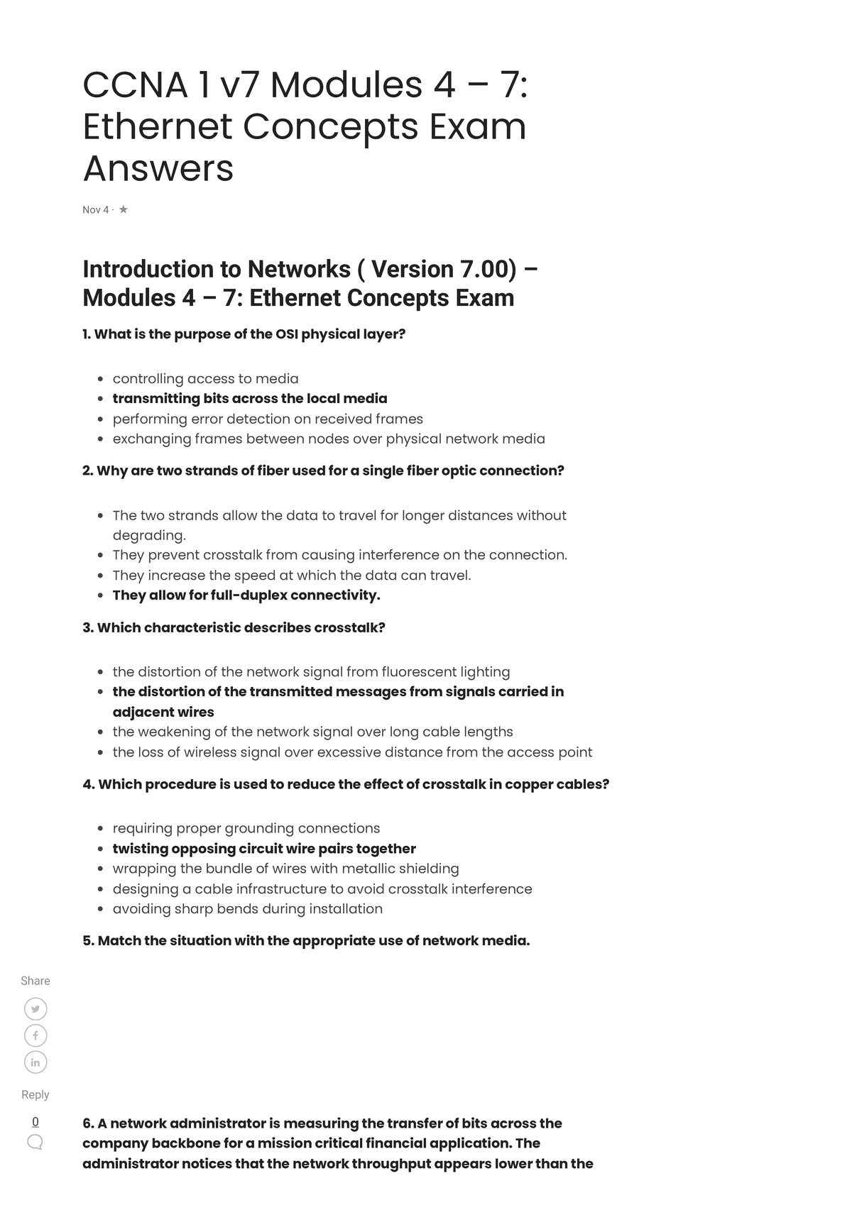 **CCNA 1 v7 Modules 4-7: Ethernet Concepts Exam Solutions** - Studocu