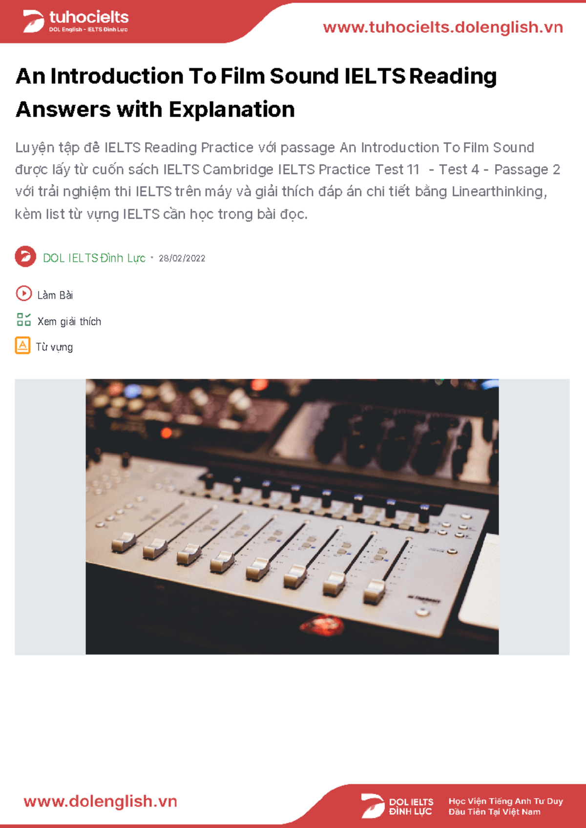 IELTS Reading Practice: An Introduction to Film Sound - Passage ...