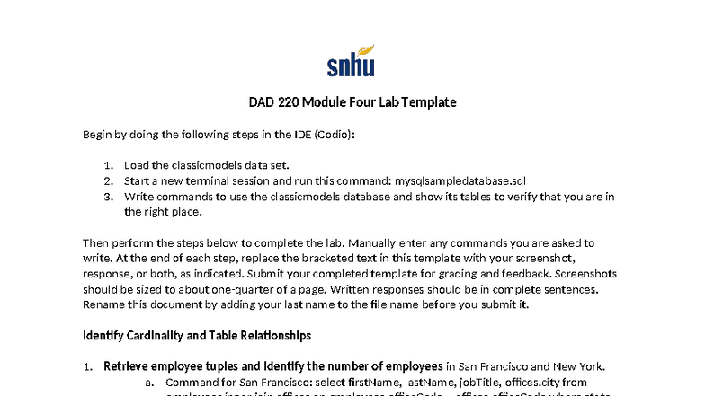 DAD 220 Module Four Lab Assignment: Exploring Cardinality ...