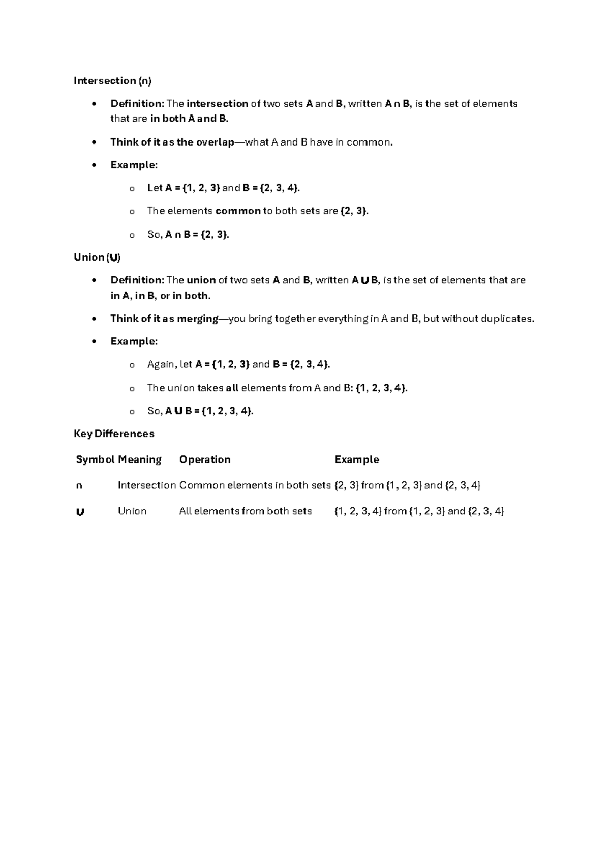 Set Intersections and Unions: Definitions and Examples - Studocu