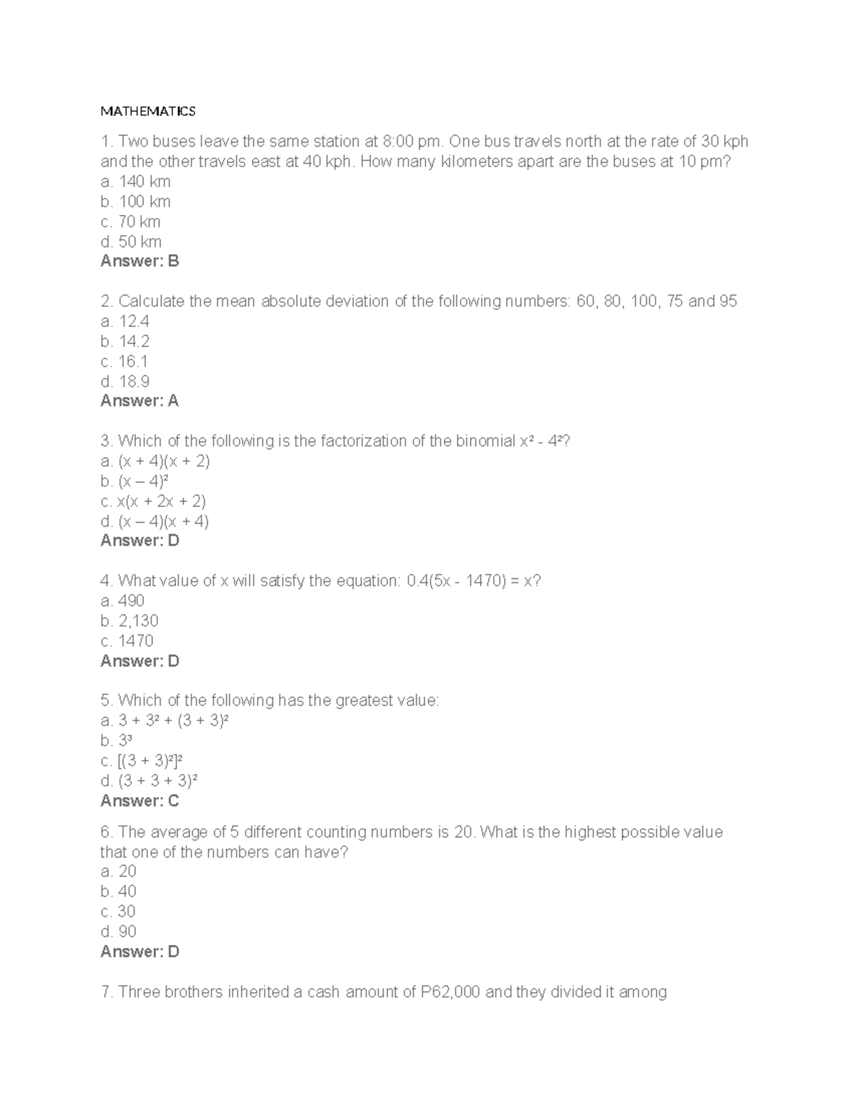 MATHEMATICS 1: Problem Set and Solutions for Final Exam - Studocu