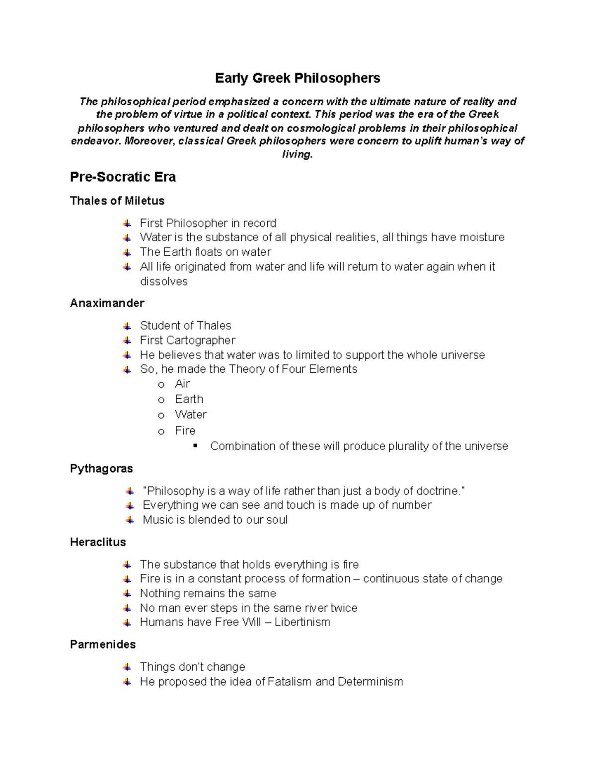 Philosophers Handout - PHILO: Early Greek to Modern Philosophy Overview ...