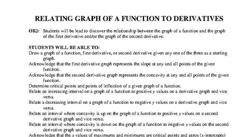 Relating a Function to Its Derivatives: Key Concepts and Graphs - Studocu