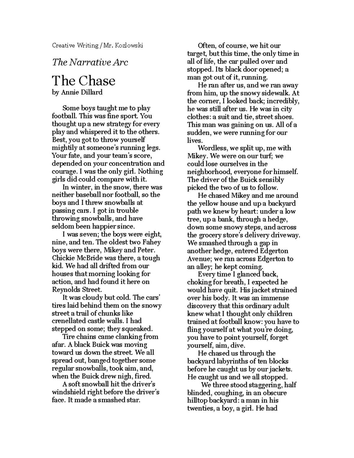 The Chase: A Narrative of Childhood Adventures - Creative Writing - Studocu