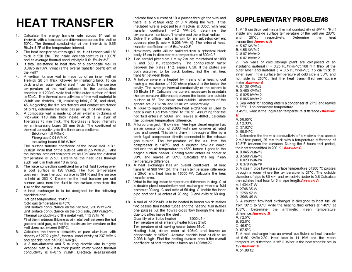 Heat-transfer-supplementary-problems compress - HEAT TRANSFER Calculate ...