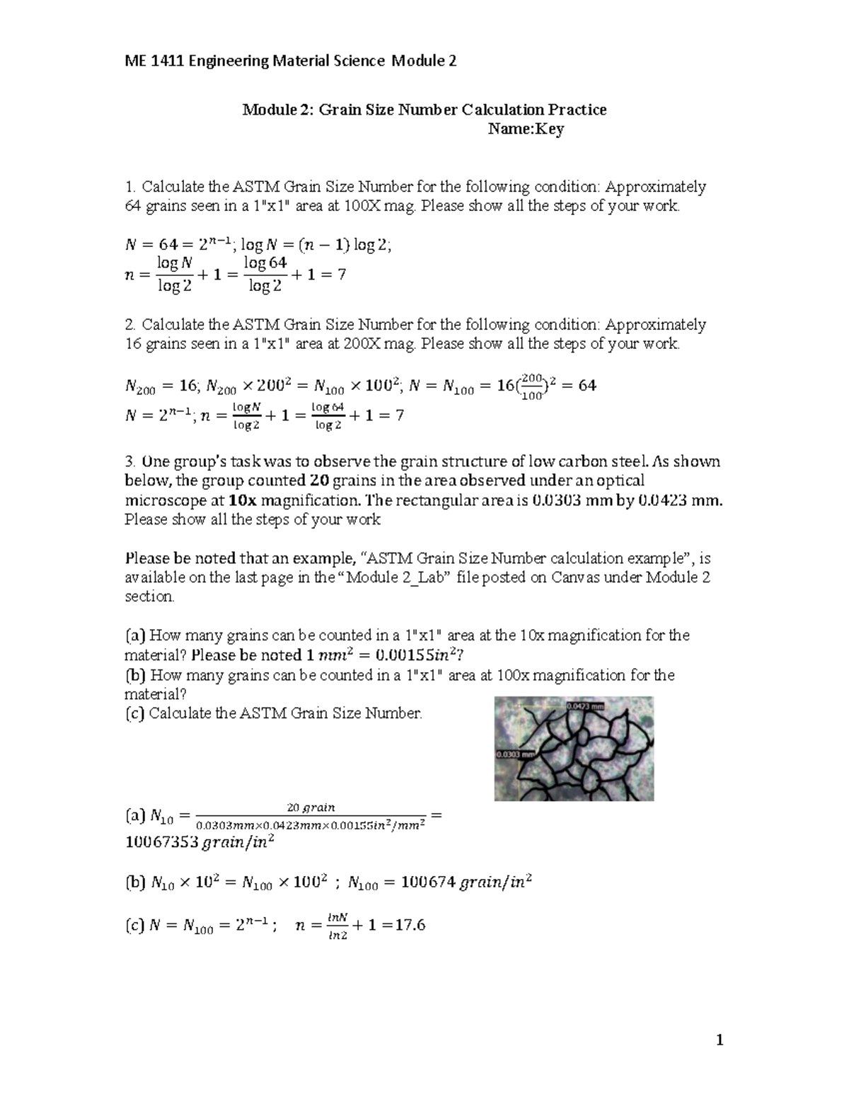 ASTM Grain Size Number Calculation Practice - ME 1411 Module 2 - Studocu