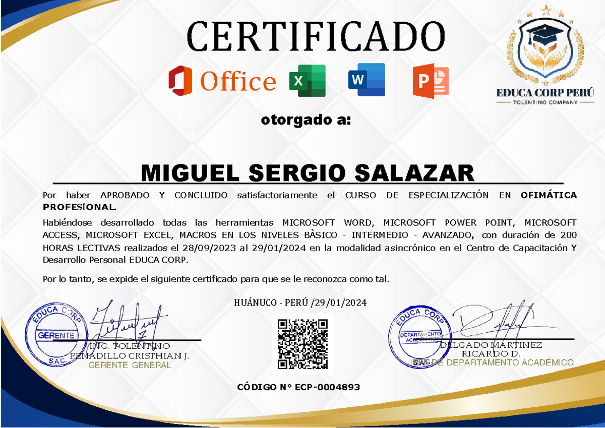 Certificado de Finalización del Curso ECP-0004893 en Ofimática Profesional - Studocu
