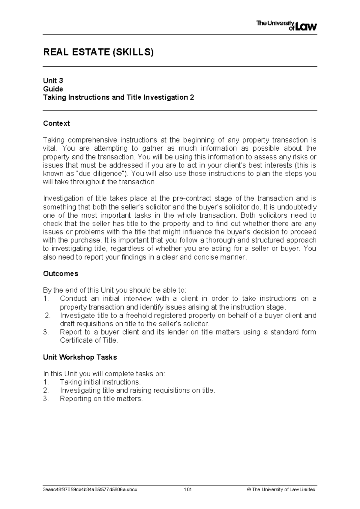 Taking Instructions and Title Investigation 2 - REAL ESTATE (SKILLS ...
