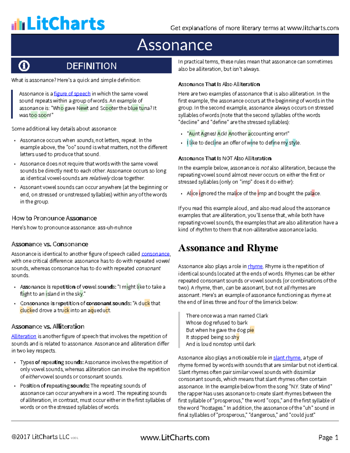 Assonance: Literary Device Overview and Examples (ENG 101) - Studocu