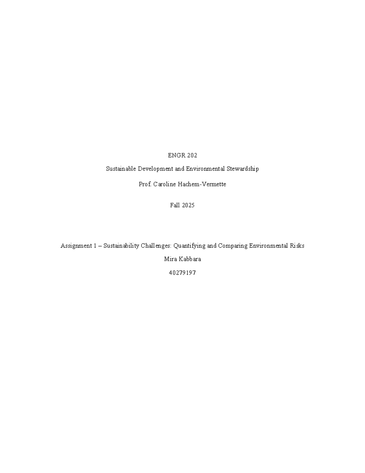 ENGR 202 Assignment 1: Analyzing Sustainability Challenges and Risks - Studocu