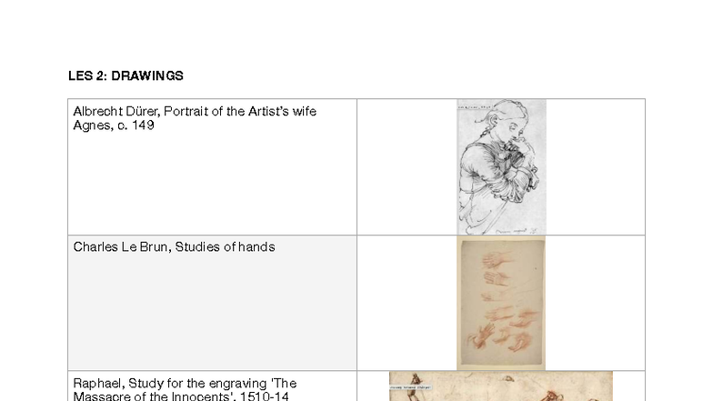 LES 2-5: DRAWINGS & PRINTS - Art Studies Overview - Studocu