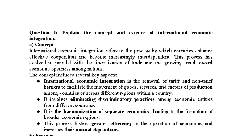 International Economic Integration: Concepts, Objectives, and Impacts ...