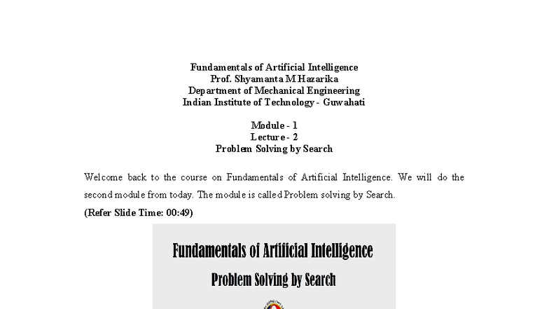 AI Fundamentals: Module 1 - Lecture 2 on Problem Solving & Search - Studocu