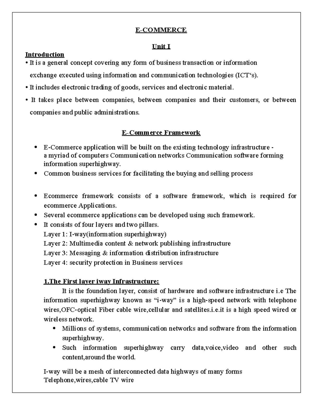 E-Commerce Framework Overview for Course Code ECOM101 - Studocu