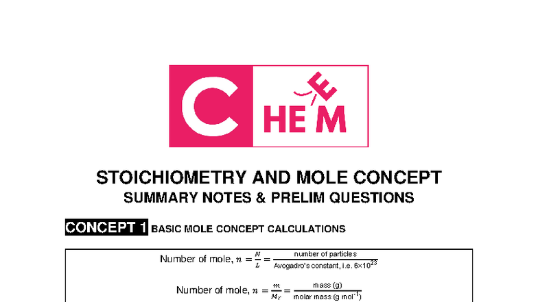 Stoichiometry and Mole Concept Prelim Questions - 6× 1023 Number of ...