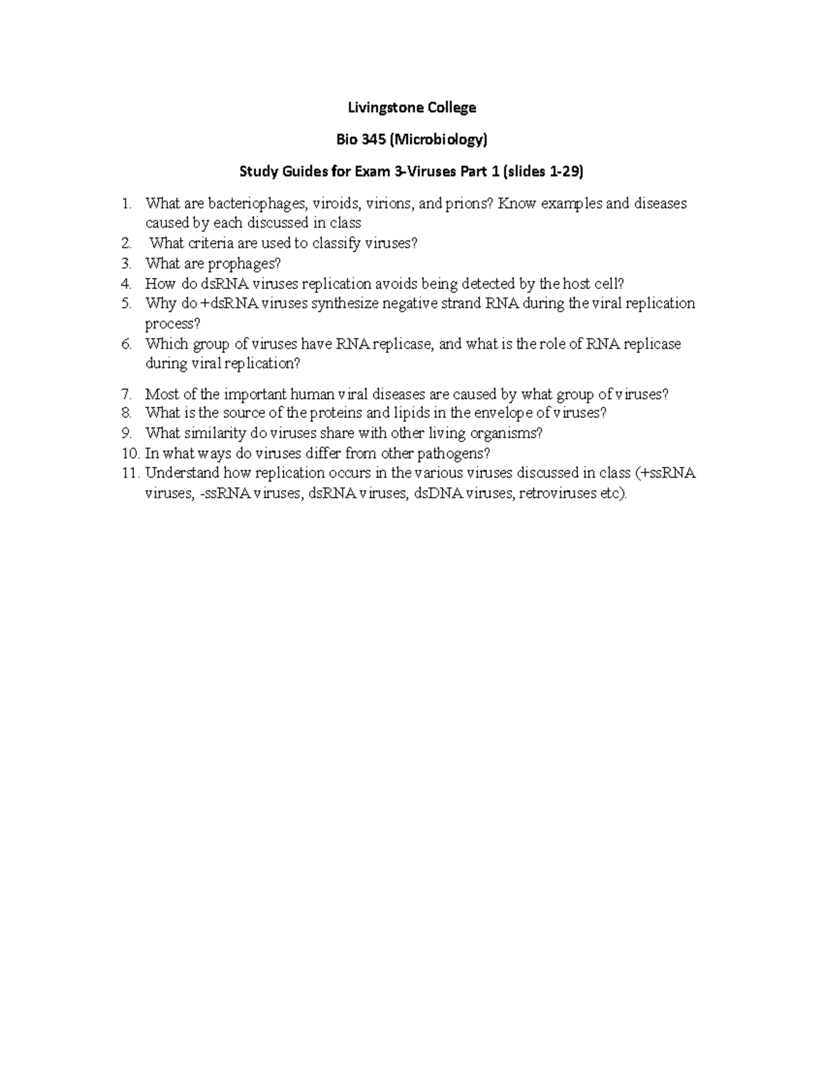 Bio 345 Study Guide: Viruses Exam Part 1 Overview - Studocu