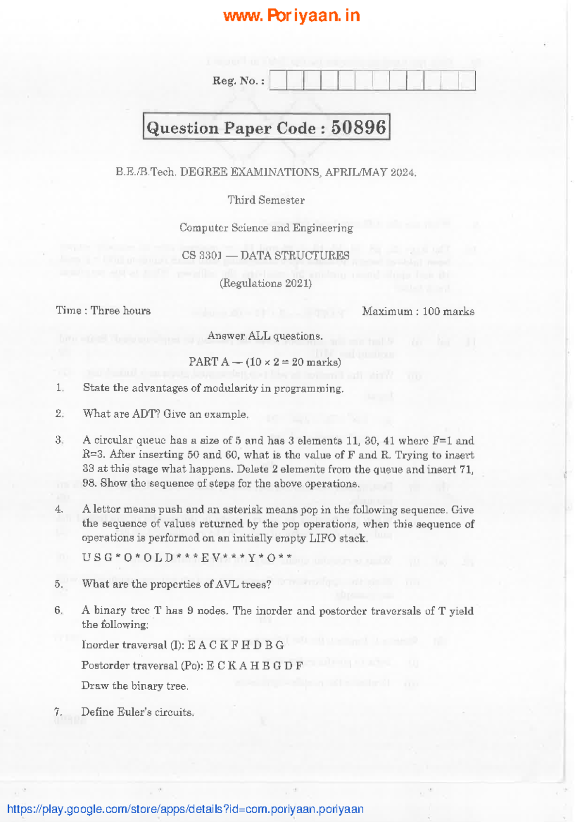 Data Structure - CS3301: Unit I to V Overview & Q&A 2024 - Studocu
