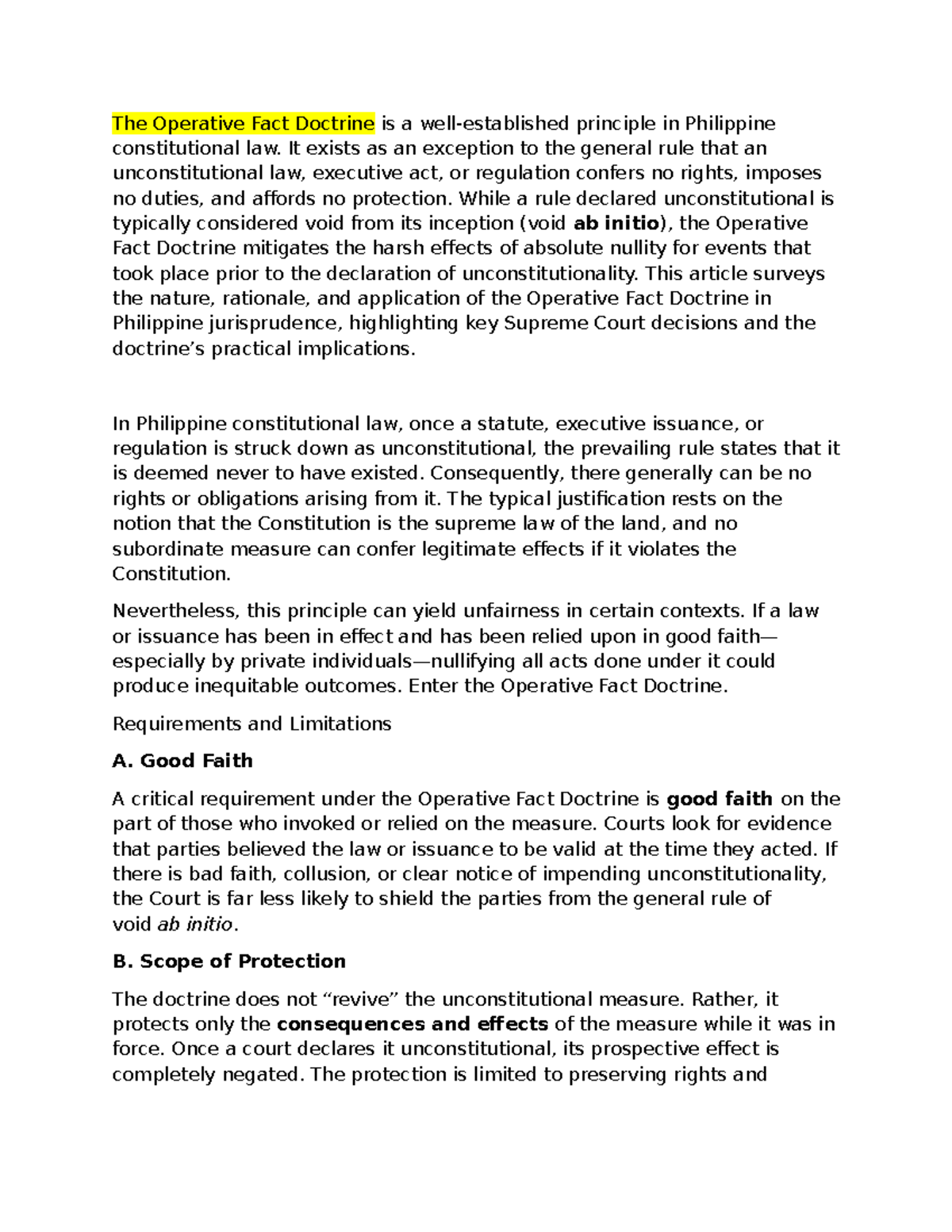 Doctrines in Philippine Law: Operative Fact & Management Prerogative ...