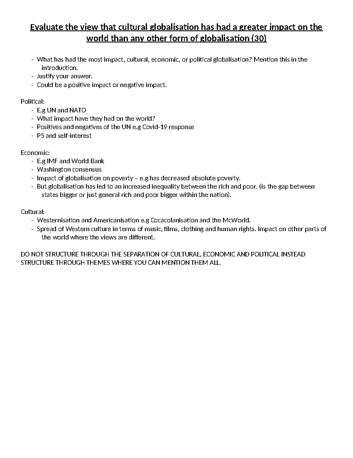 Globalisation Impact Analysis: Cultural vs Economic & Political (30 ...