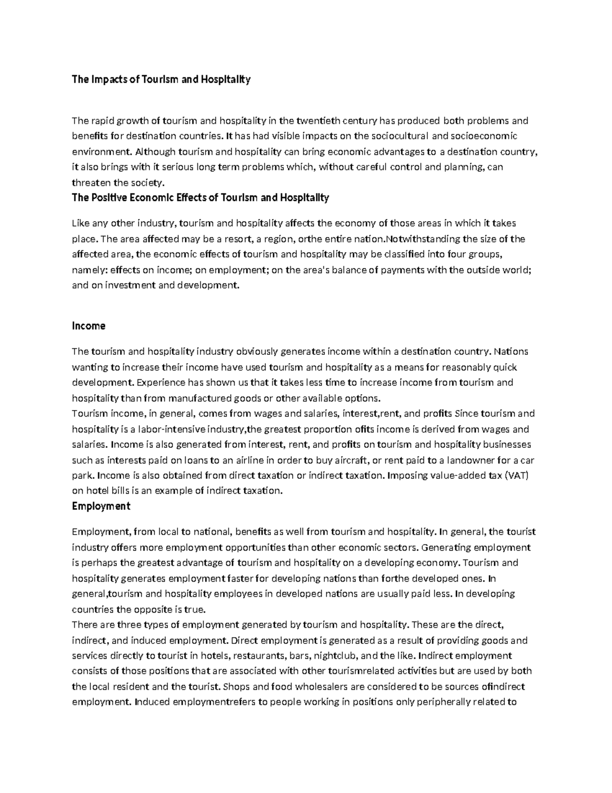 The Impacts of Tourism and Hospitality: Economic, Social, & Cultural ...