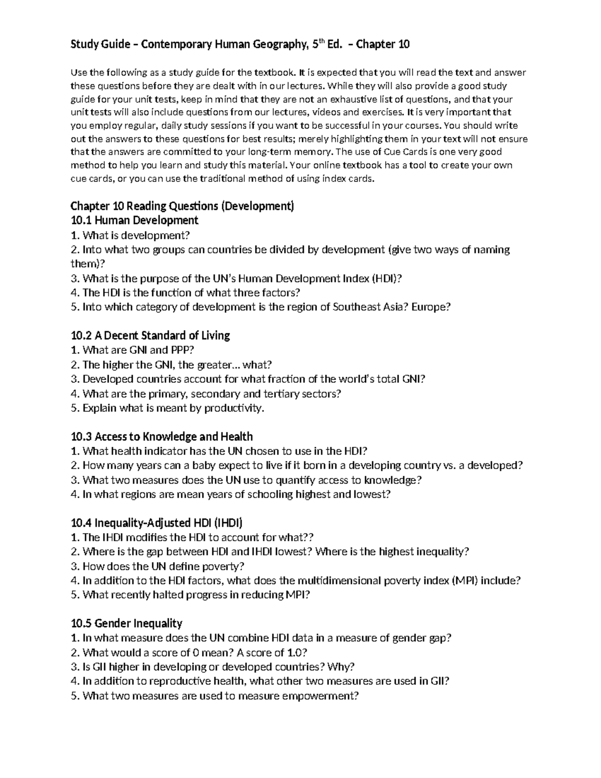Study Guide: Contemporary Human Geography (Rube 5th Ed) Chapter 10 ...