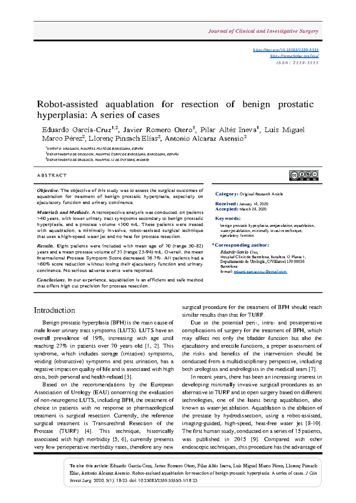 Robot-Assisted Aquablation for Benign Prostatic Hyperplasia: A Case ...