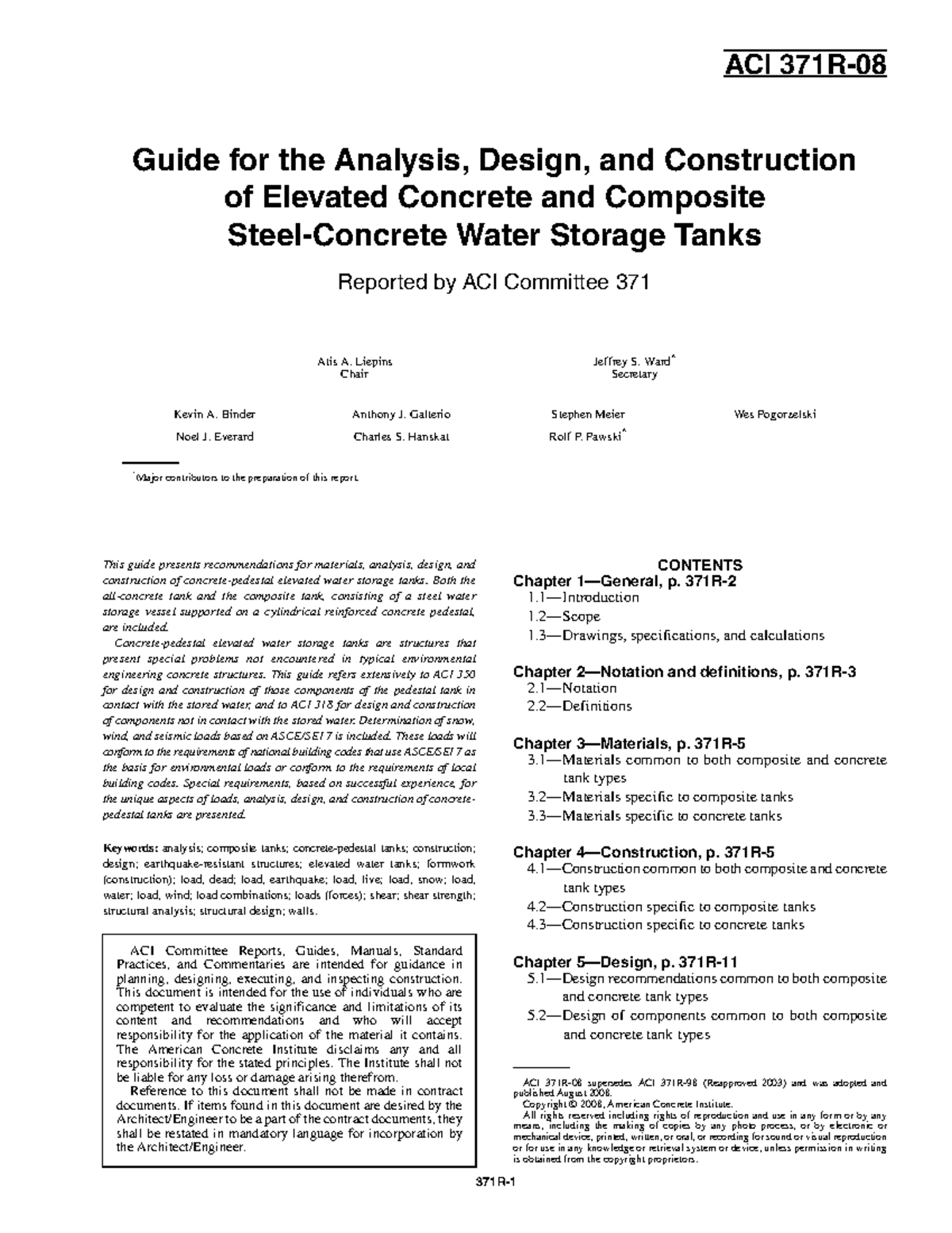 ACI 371r-08 Guide: Design & Construction of Elevated Water Tanks - Studocu