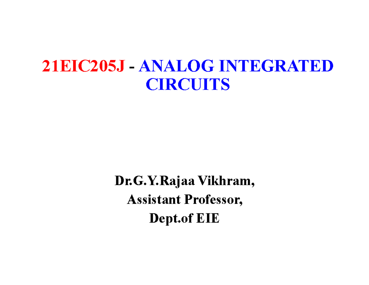 21EIC205J ANALOG INTEGRATED CIRCUITS: Operational Amplifier ...