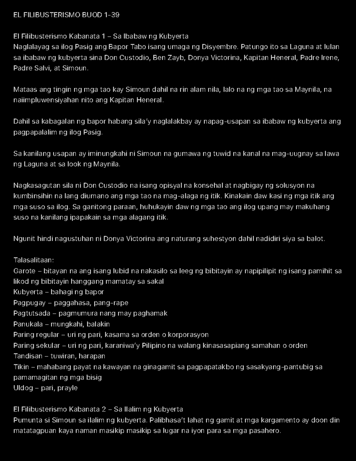 El Filibusterismo BUOD Kabanata 1-10: Mahahalagang Detalye at ...