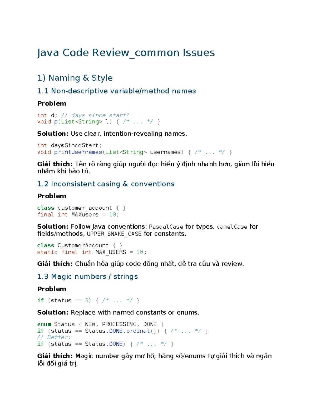 Java Code Review: Common Issues and Solutions - Studocu