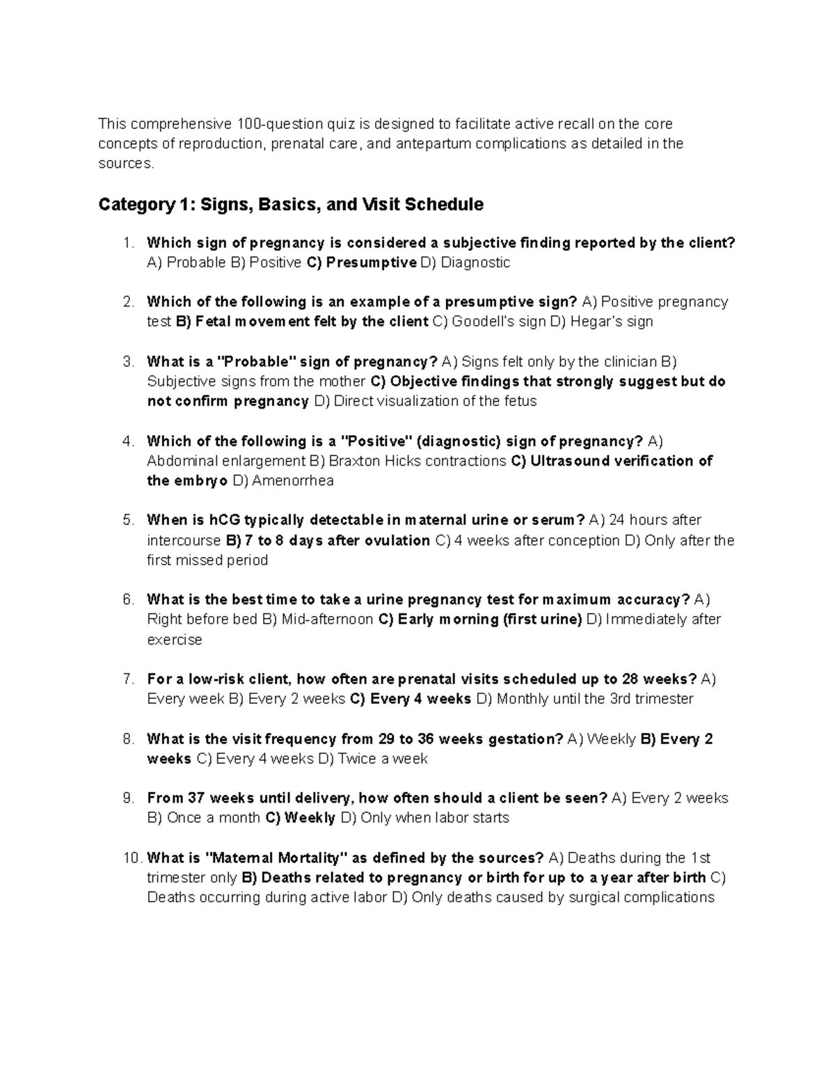 NUR 113 Module 1: Comprehensive Quiz on Reproductive Health Concepts ...