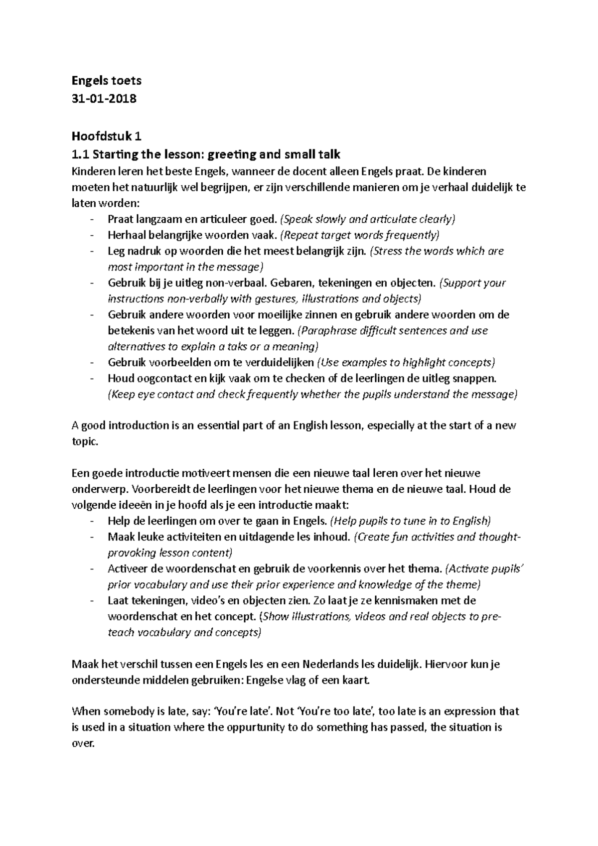 Engels Toets Samenvatting: Didactiek Hoofdstuk 1-15 - Studeersnel