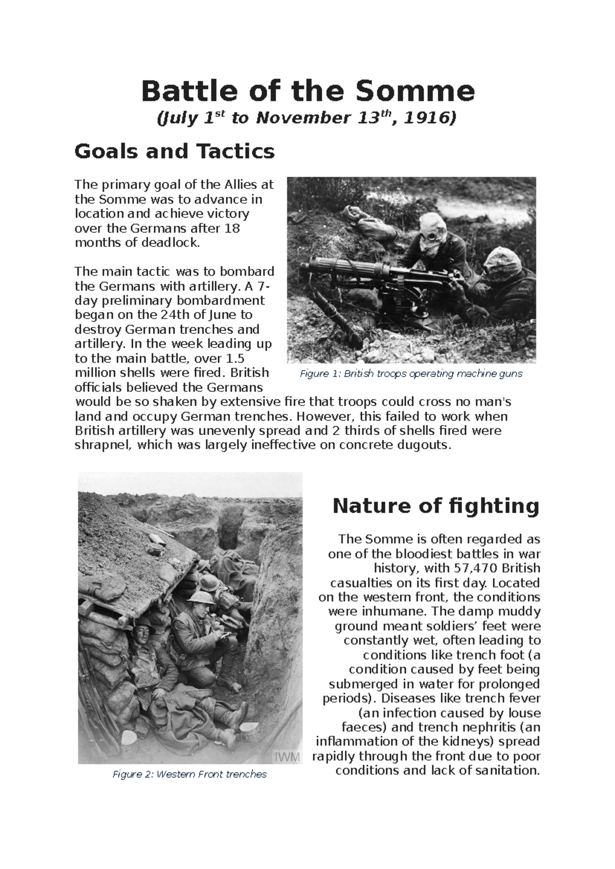 Battle of the Somme (1916) - Goals, Tactics, and Significance - Studocu