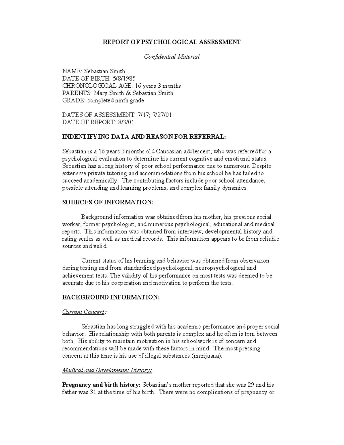 Psychological Report Template For Adults Appendix E: Survey