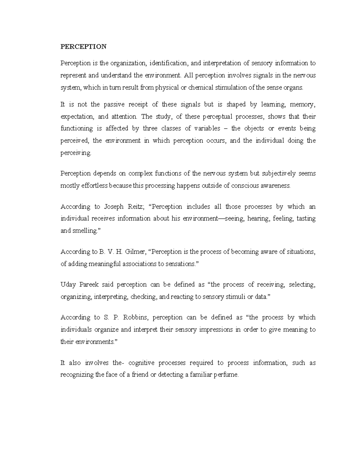 Perception & Learning Notes: Understanding Sensory Processes and ...