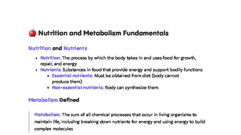 Nutrition Notes Phase 1: Fundamentals of Nutrition & Metabolism - Studocu