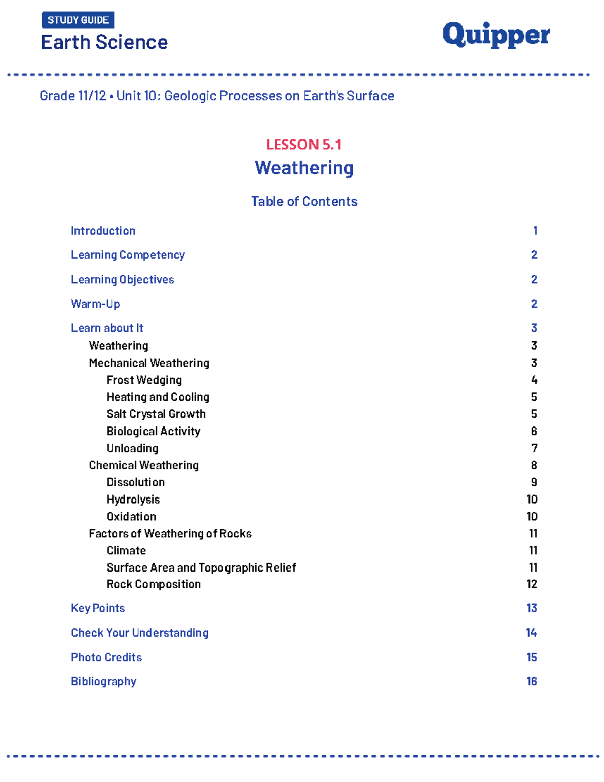 Earth Science Grade 10: Geologic Processes - Lesson 5.1 Weathering ...