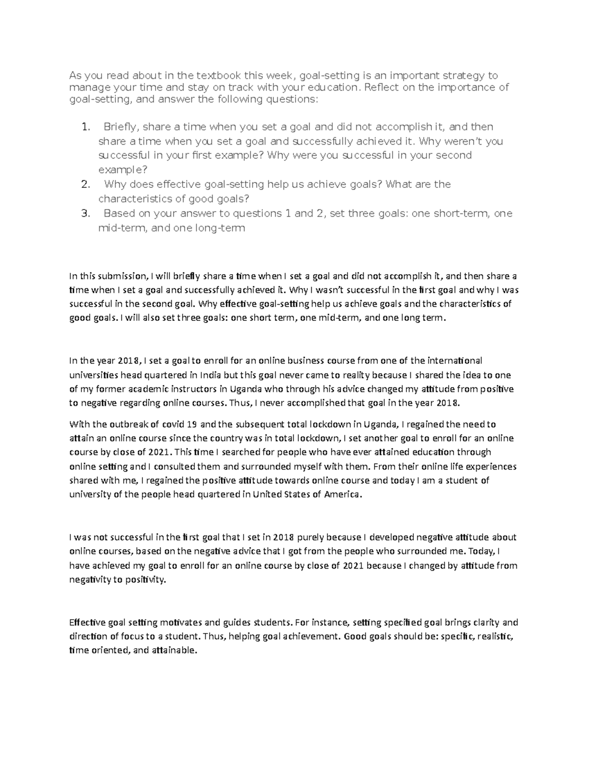 UPE 101: Reflecting on Goal Setting - Successes and Challenges - Studocu