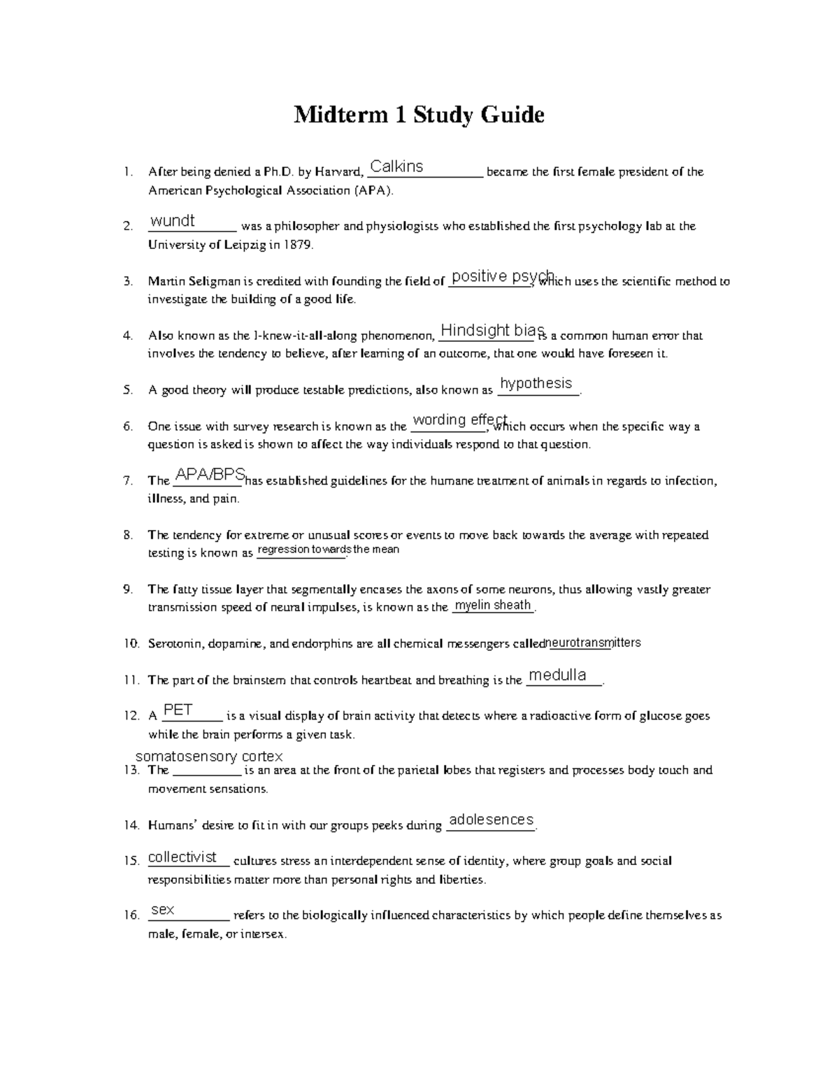 PSY 101 Midterm 1 Study Guide: Key Concepts & Definitions - Studocu