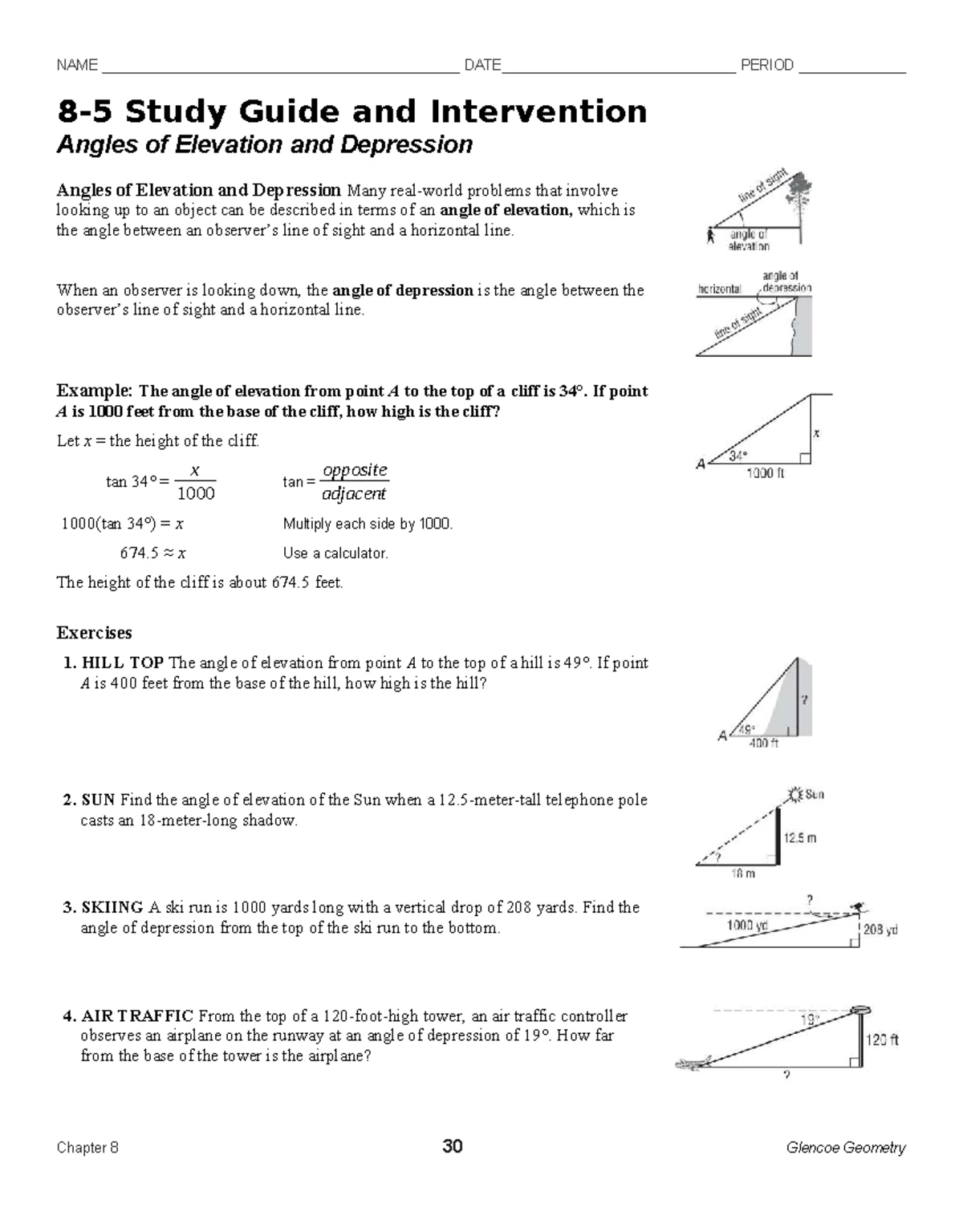 Activity 3 - Angles of Elevation and Depression in Geometry - Studocu