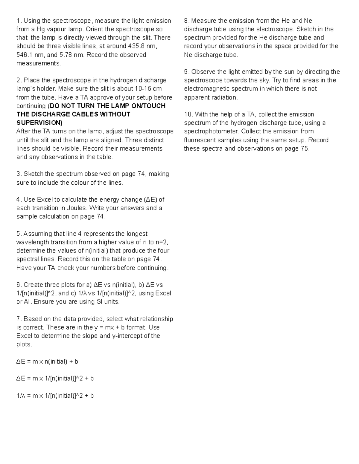 CHEM 141 Final Exam: AES Procedure for Light Emission Measurements ...