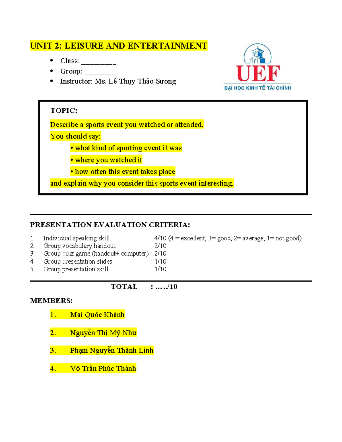 UNIT 2: LEISURE AND ENTERTAINMENT - Sports Event Presentation Notes ...