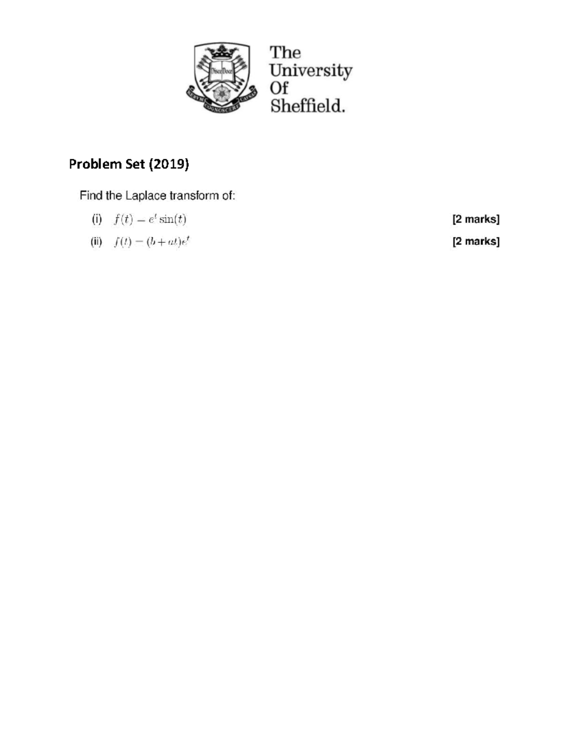 Calculus Problem Set (2019-2020) - Laplace Transform & Derivatives ...