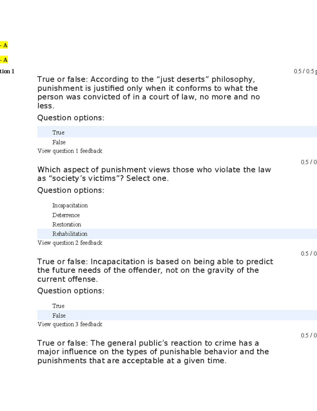 CJ-210 Module 1 Quiz: Check Your Knowledge on Punishment Theories - Studocu