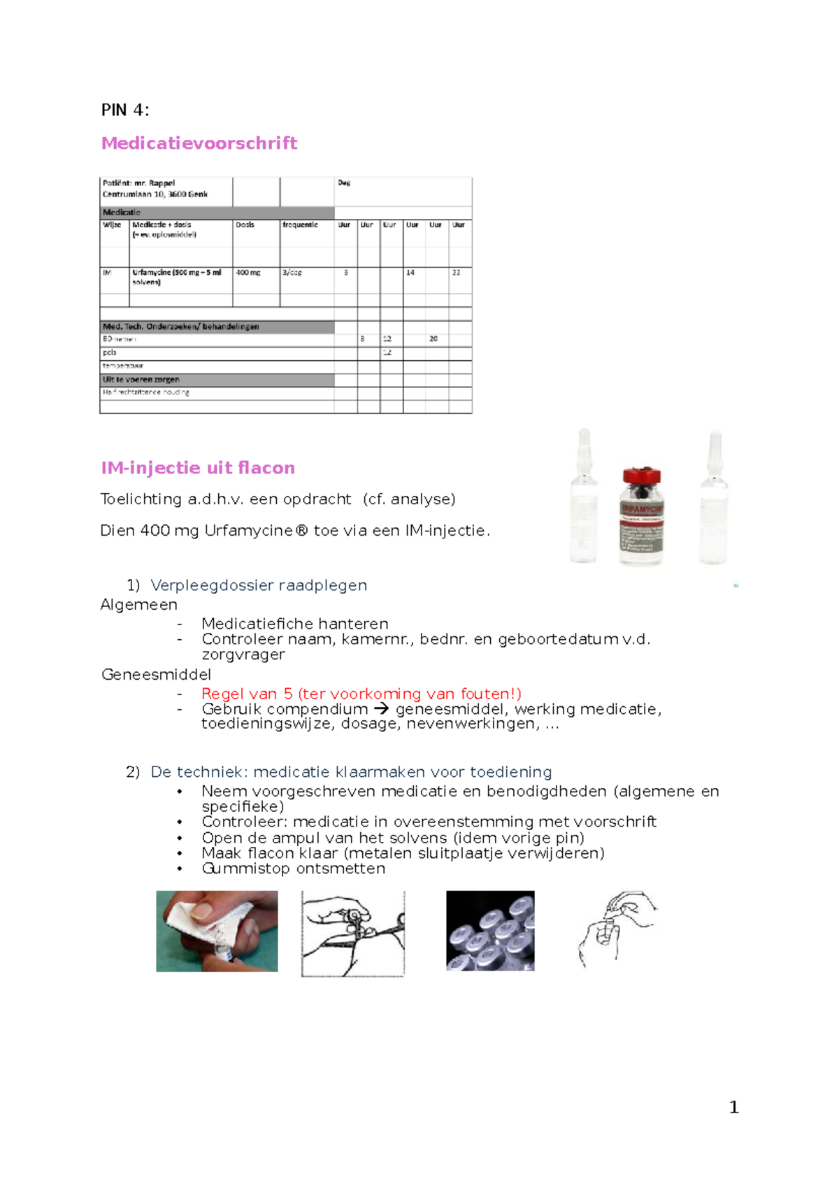 PIN 4: Samenvatting Medicatievoorschrift en Injectietechnieken - Studocu