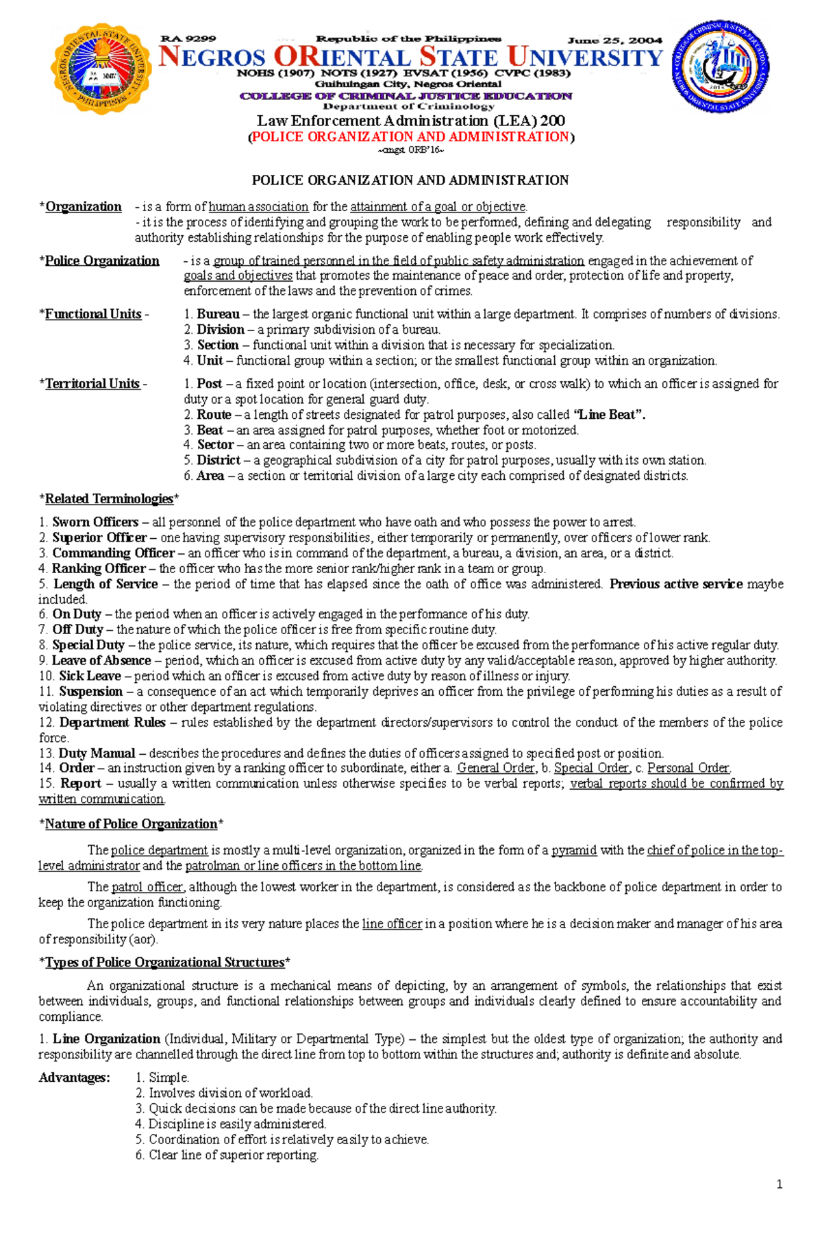 (POLICE ORGANIZATION AND ADMINISTRATION) Overview and Analysis - Studocu