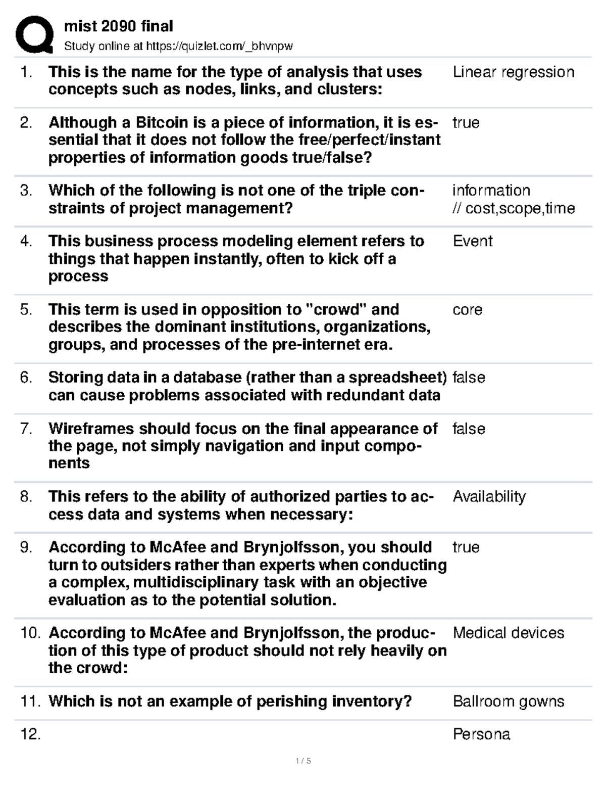 MIST 4 Quizlet Study Guide: Key Concepts and Terms Overview - Studocu